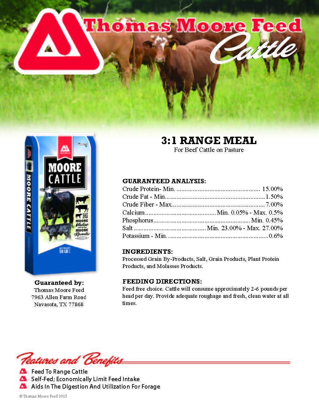 RANGE MEAL 3:1 CATTLE 50# - THOMAS MOORE FEED – Steglich Feed & Farm Supply