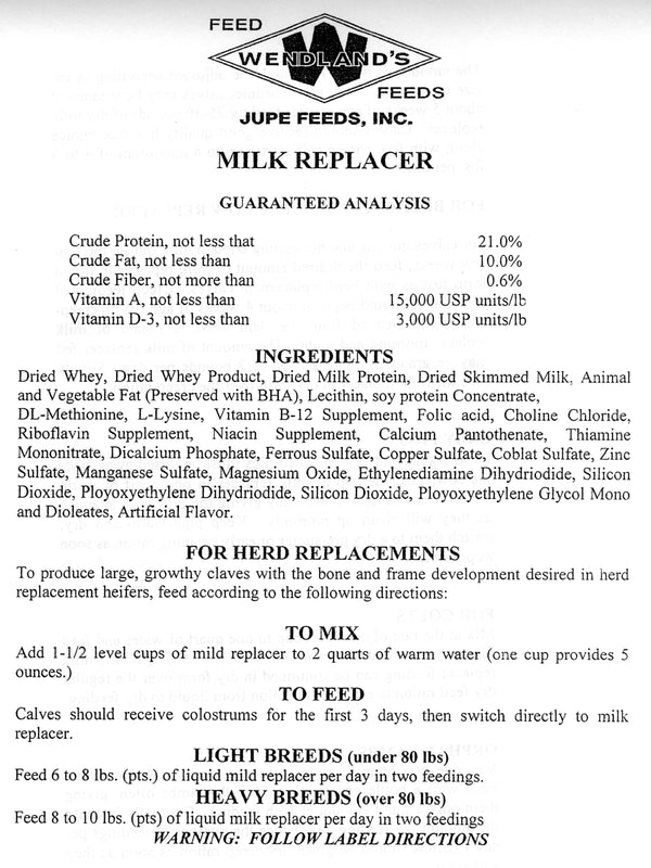 MILK REPLACER POWDER CALF 25#- WENDLAND'S FEED – Steglich Feed & Farm ...
